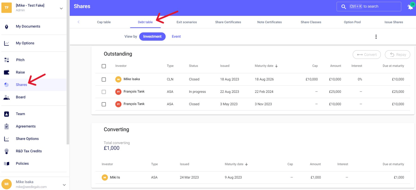 How does the Debt Table work?